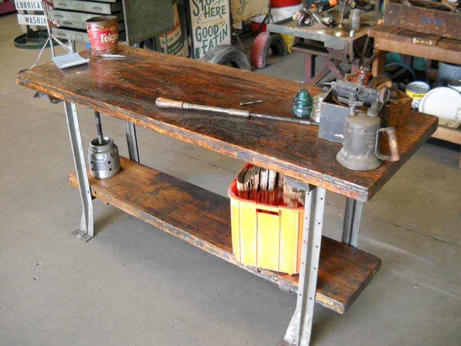 2 Tiered Wooden Work Bench with Metal Legs in Work Benches